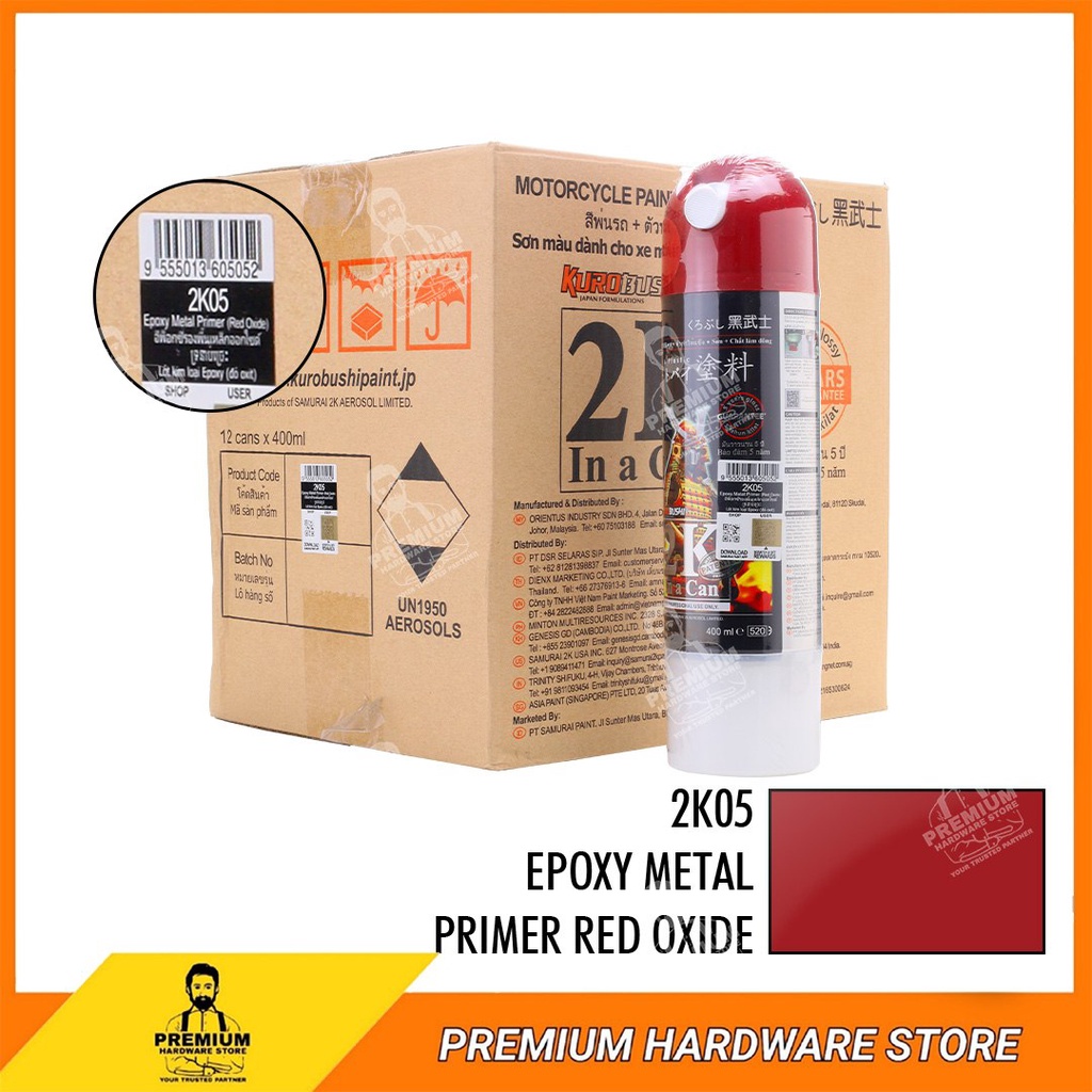 SAMURAI 2K05 Metal Primer / Red Oxide 400ML (12 Cans/Box) Motorcyle Metal Spray Paint Cat Sembur ...