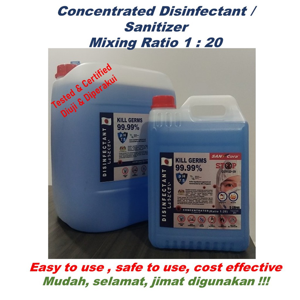 [5 Liters] SANCora® Disinfectant Concentrated / Sanitizer Spray /Wipe ...