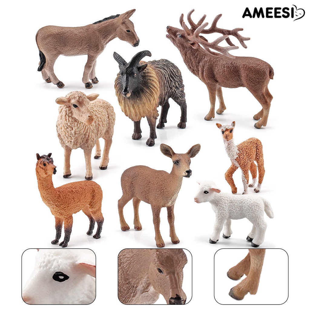 Ameesi Animal Figurine Simulation Donkey Alpaca Red Deer Sheep Animal ...