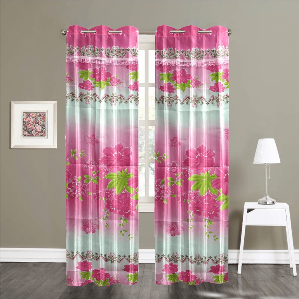 Langsir Raya Ring Hook Window Curtain Flower Flora Langsir Tingkap ...