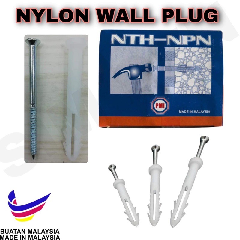 NYLON Pvc Wall Plug With Screw 8”x2” /8”x 3”(100pcs per box) | Shopee ...