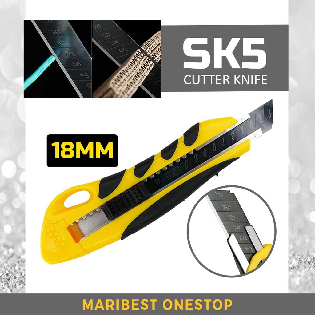 18MM UTILITY CUTTER KNIFE SK-5 BLACK BLADE AUTO-LOCK SNAP-OFF RETRACTABLE FOR SCHOOL OFFICE ...