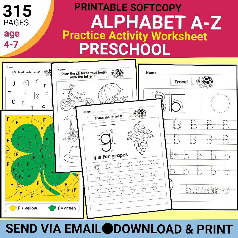 [Softcopy] Alphabet A-Z letter Activity Worksheet trace, color, maze ...
