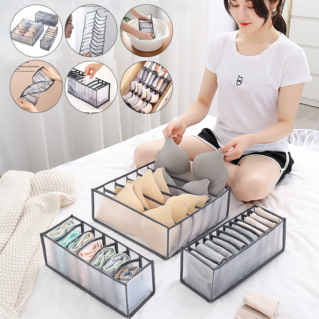 Underwear Storage Collapsible Box, 3 PCS Nylon Mesh Drawer, with 6+7+11 ...