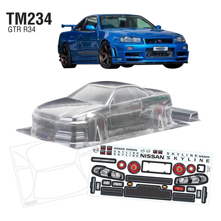 TeamC Nissan Skyline R34 GTR Clear Bodyshell 210mm wheelbase 1/10 m ...