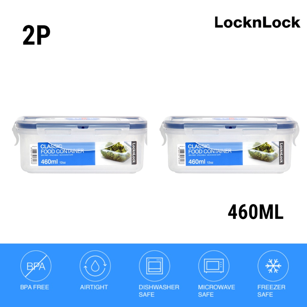 LocknLock Official Classic Airtight Food Container 460ML 2 Pcs (HPL ...