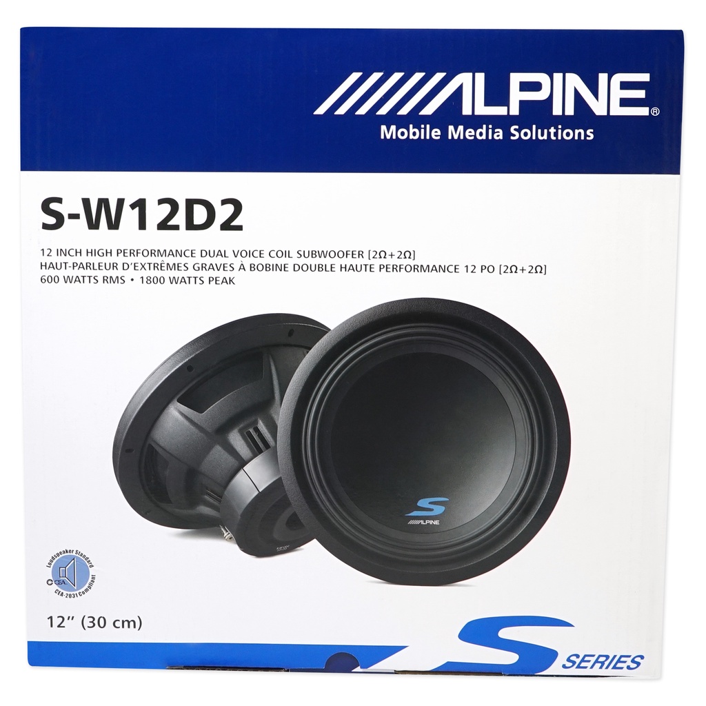 ALPINE S-W12D2 S-Series 12 Inch DVC Subwoofer with dual 2-ohm voice ...