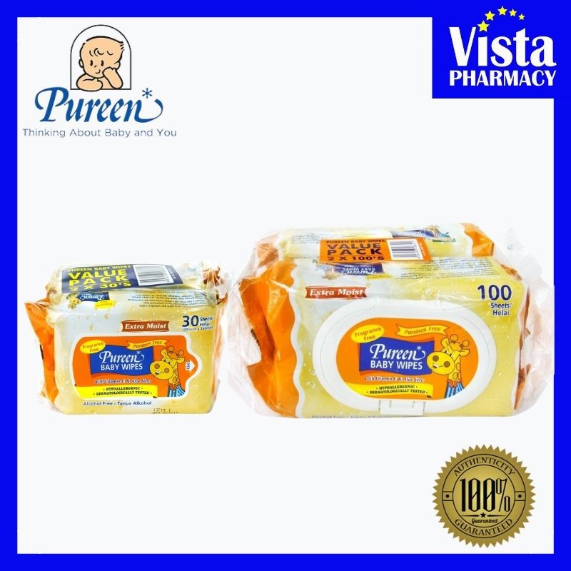 Pureen Baby Wipes Fragrance Free and Paraben Free 2x30's/2x80's/2x100's ...
