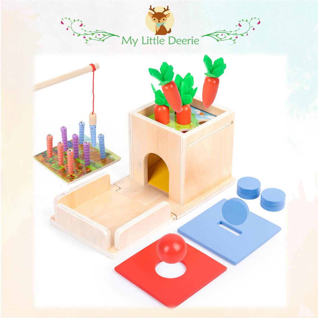 4 in 1 Montessori Wooden Fine Motor Box Cube Children Kids Occupational ...
