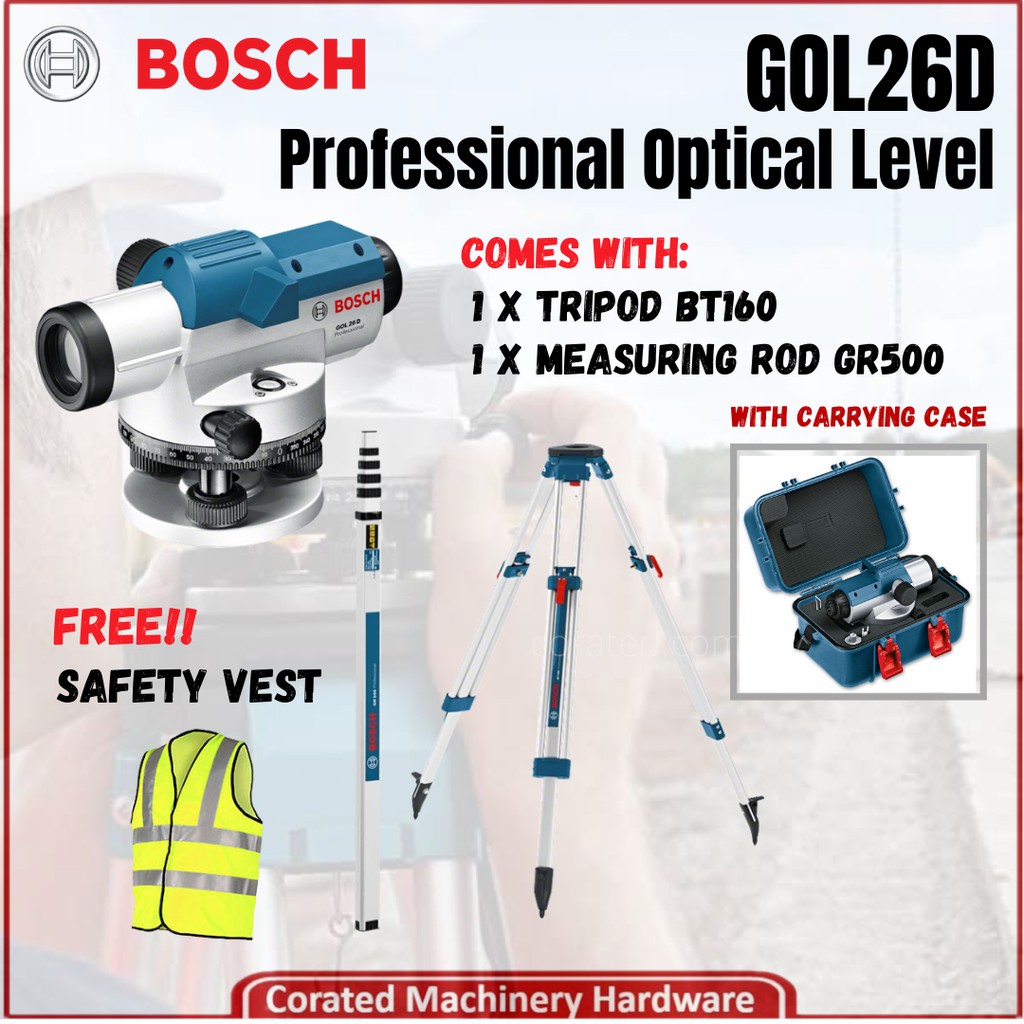 [CORATED] Bosch GOL26D Optical Level c/w Measuring Rod & Stand(1 Year ...