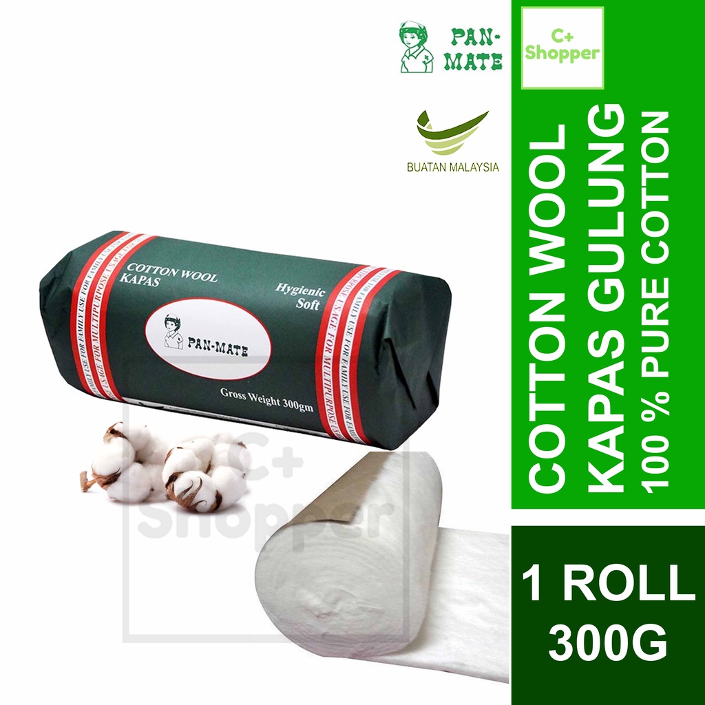 C+ Shopper 1 Roll Pan-Mate Cotton Wool 300G Kapas Gulung (100% Pure ...