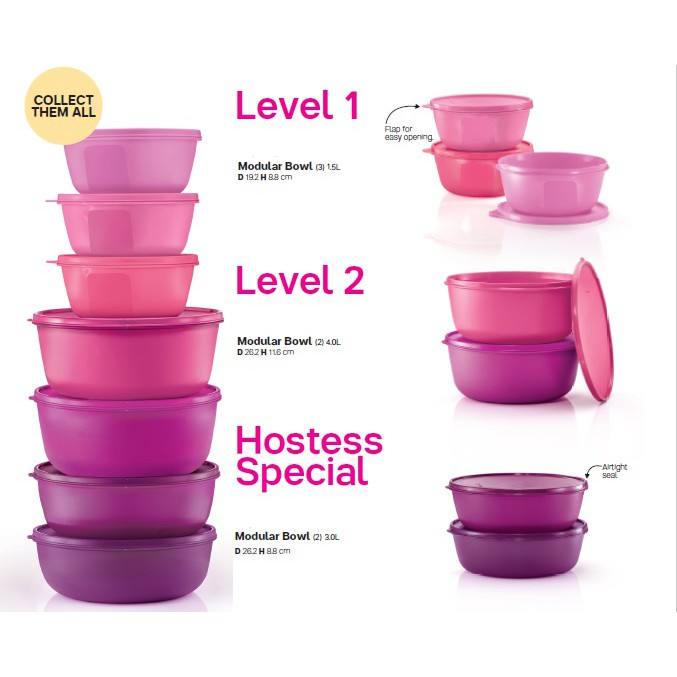 TUPPERWARE MODULAR BOWL SET LEVEL 1.5L(3PCS)/ 3L (2PCS) /4L (2PCS ...
