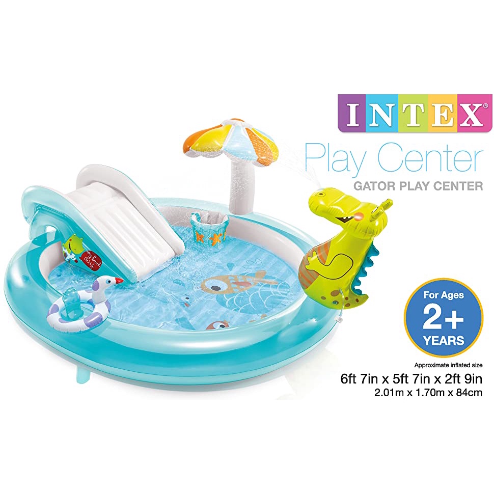 HH271 Intex Gator Crocodile Kids Inflatable Swimming Pool with Water ...