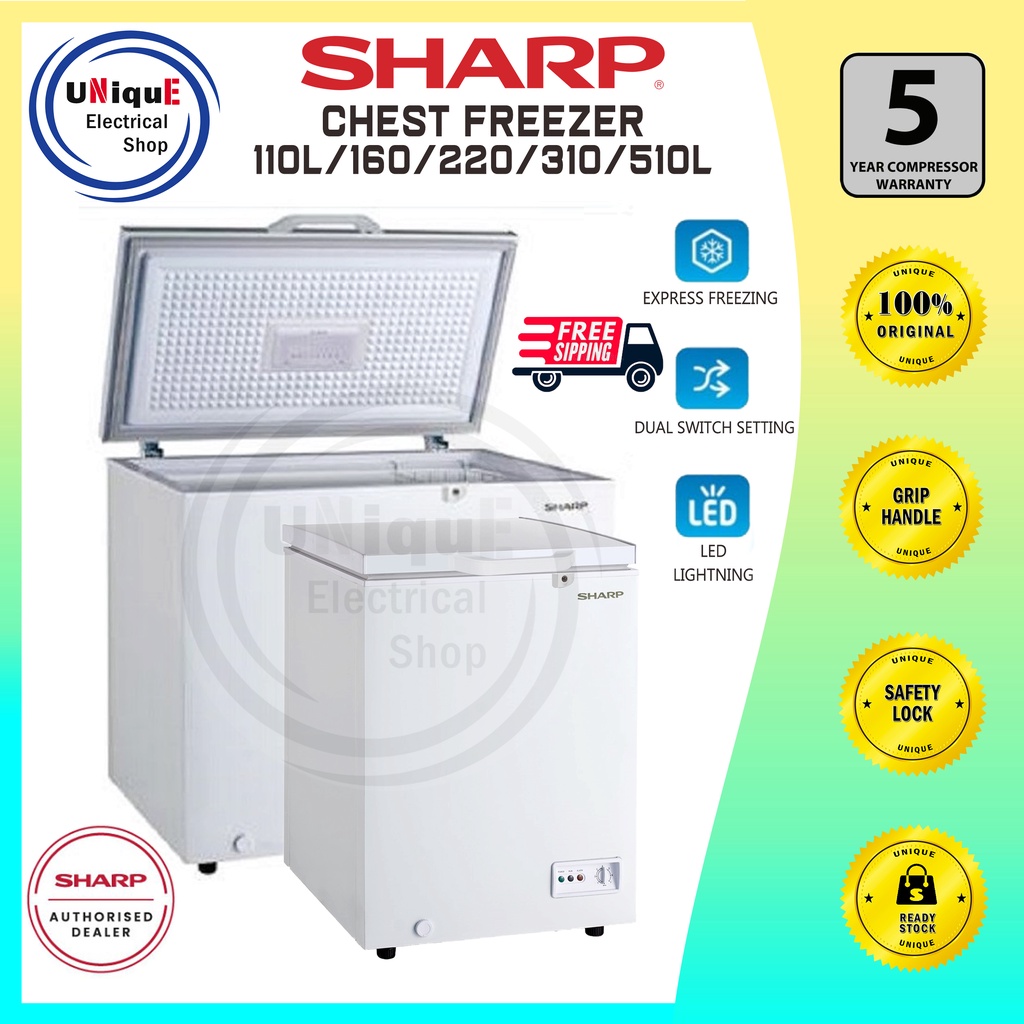 SHARP Chest Freezer 110L / 160L / 220L / 310L / 510L Peti Ice Freezer ...