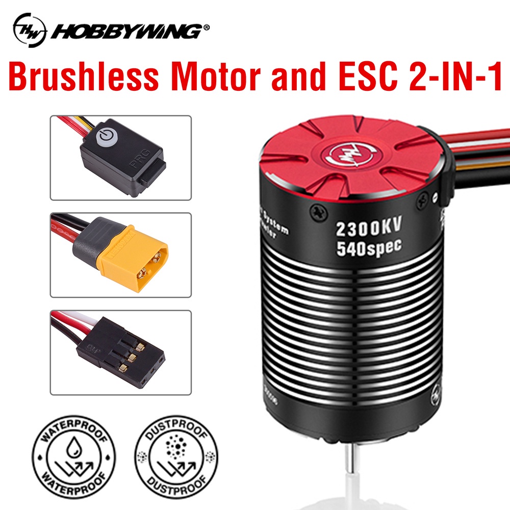 HobbyWing RC Brushless Motor and Esc Combo 2-IN-1 1/10 Scale 2S-3S 60A ...