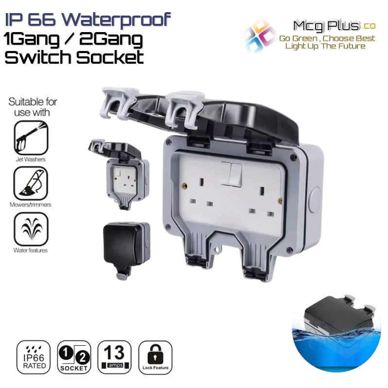 Waterproof Outdoor 13A Single/Double Switch Socket With Safety Cover ...