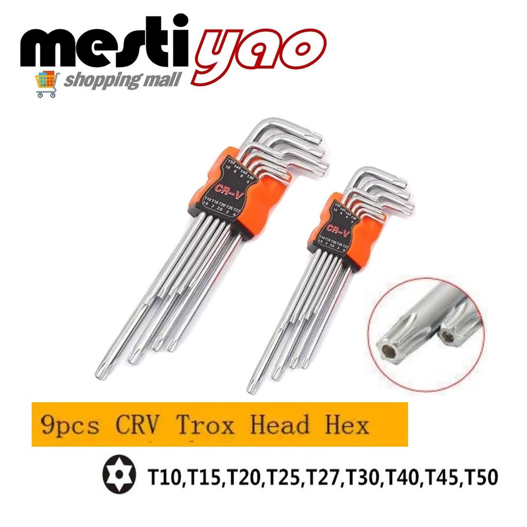 Extra Long 9PCS Durable Wrench Torx Allen Hex Key Set (T10-T50 ...