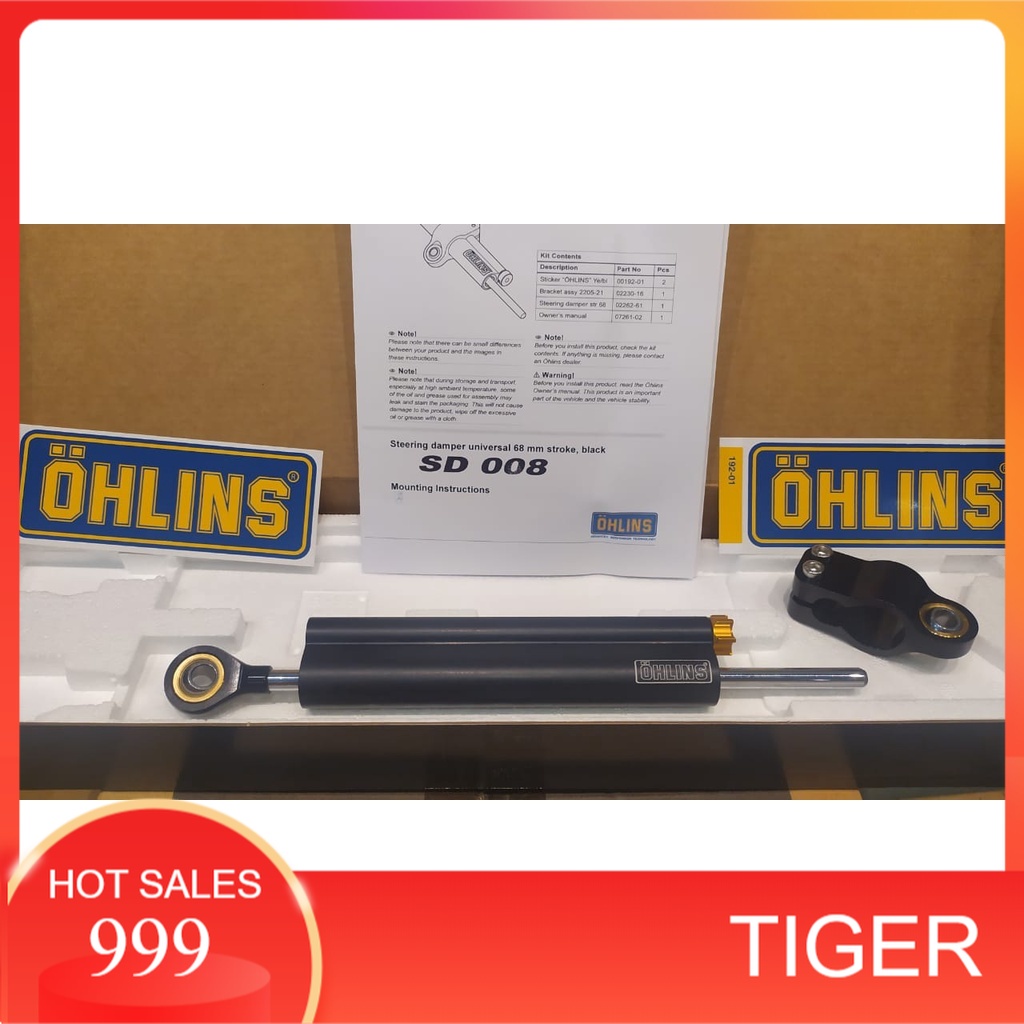 ORIGINAL OHLINS STEERING DAMPER SD008 BLACKLINE BLACK GOLD UNIVERSAL ...
