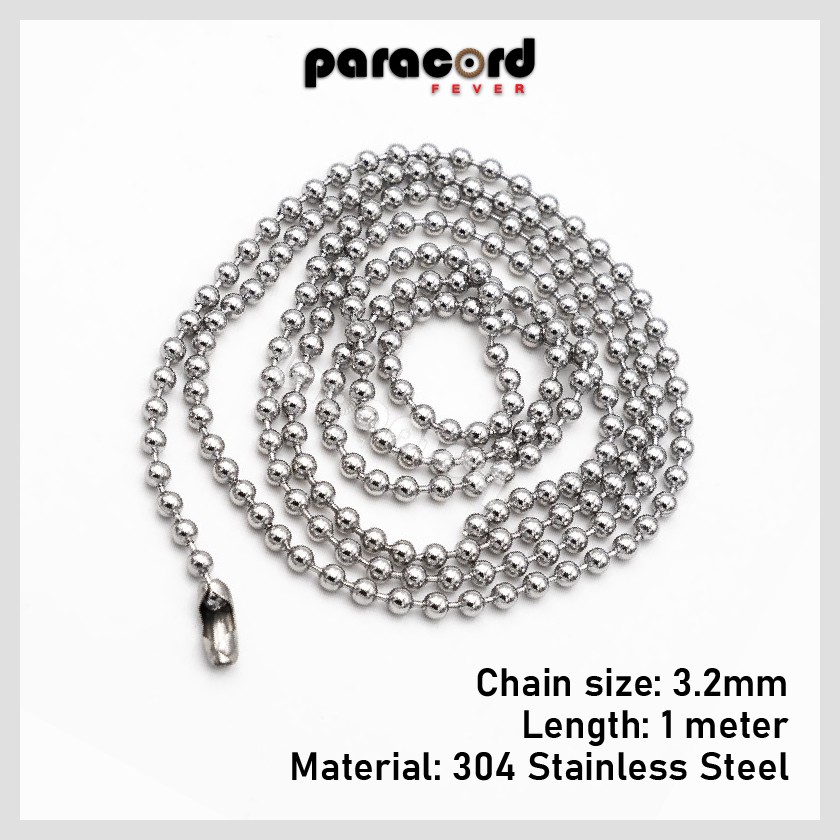 1 Meter Military Army Tag Stainless Steel Ball Pendant Chain Necklace ...