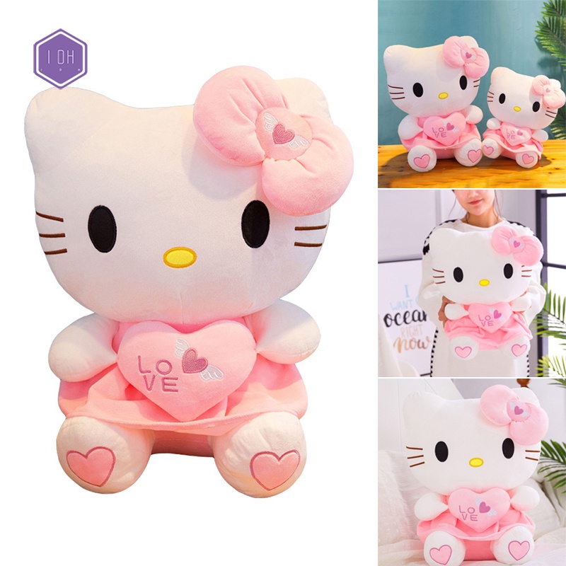 Hello Kitty Plush Doll Elastic Cartoon Love Heart Kitty Cat Stuffed Rag ...