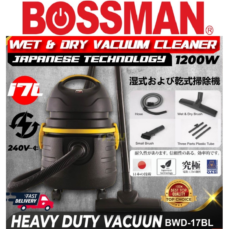 BOSSMAN BWD-17BL WET & DRY VACUUM CLEANER 17LITER 1200WATT EASY USE ...