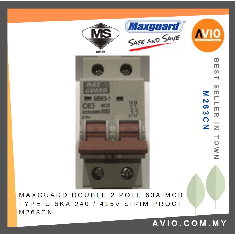 Maxguard Double Two 2 Pole 63A MCB Circuit Breaker Type C 6kA 240V ...