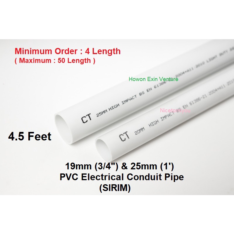 4.5Feet 19mm 3/4" / 25mm 1" inch PVC Electrical Conduit Pipe / Paip ...