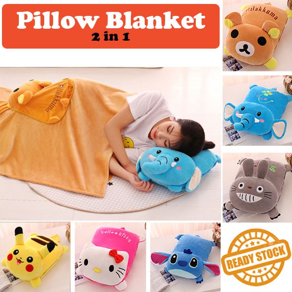 Cartoon 2 In 1 Pillow Blanket Cushion Kartoon Bantal Selimut Gebu ...