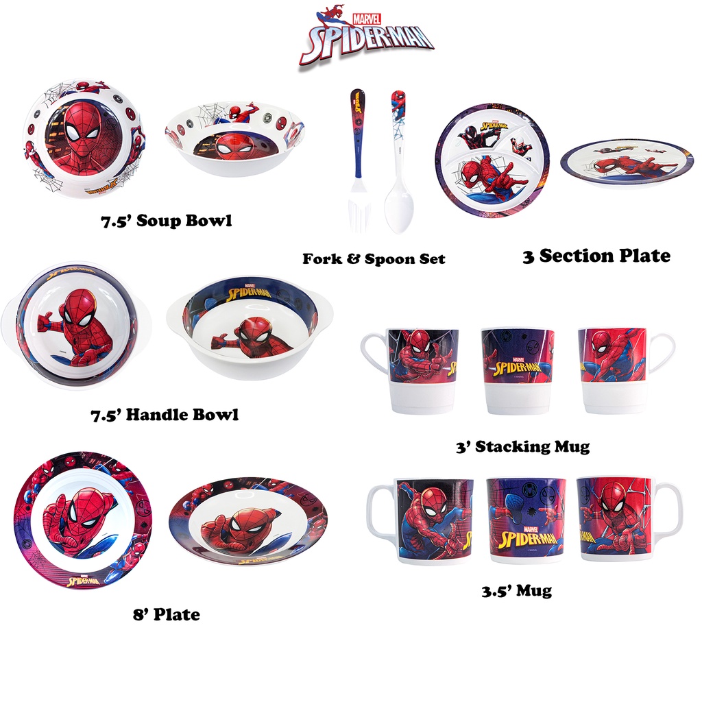 💪 New! Marvel Spiderman Spider-man Melamine Kitchen Dinner Set Plate ...