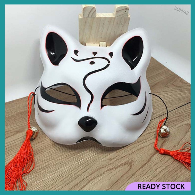 Japanese Fox Half Mask with Tassels and Small Bells Cosplay Mask for ...