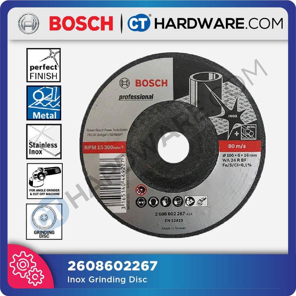 BOSCH 4" INOX GRINDING DISC FOR (100mm X 6mm X 16mm) - 2608602267 (1PC ...