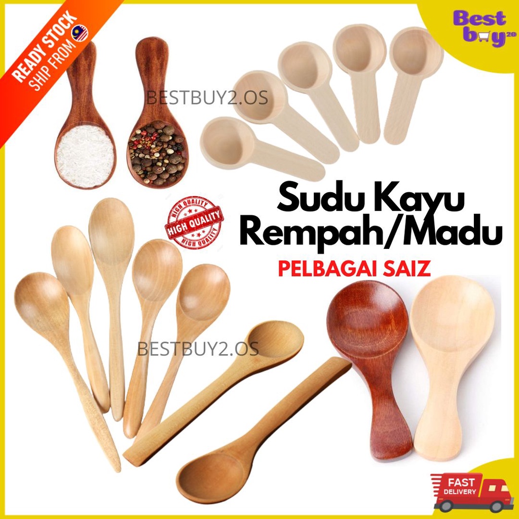 Sudu Kayu Rempah Wood Condiment Scoop Small Wooden Salt Spoon Mini ...
