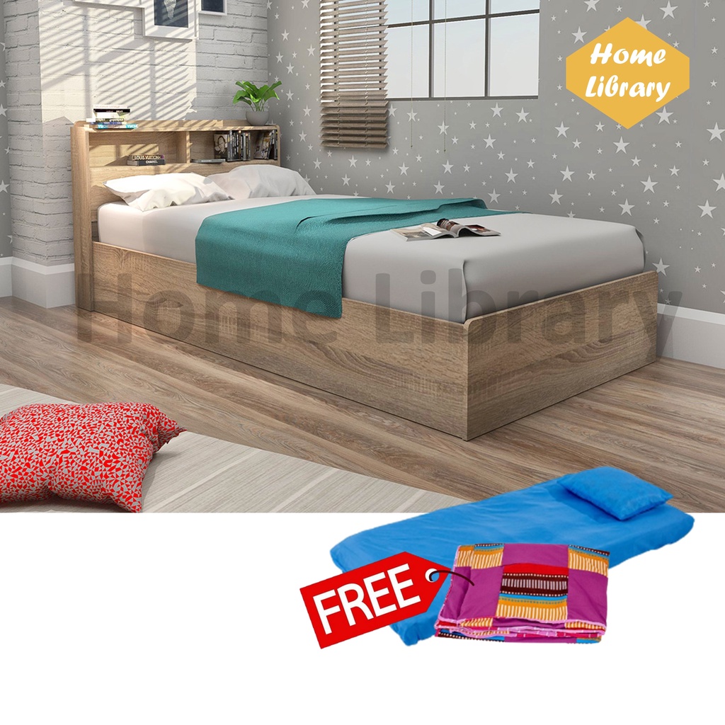 [HL] Modern Wooden Bedframe Single Bedframe Storage Bedframe Full Set ...