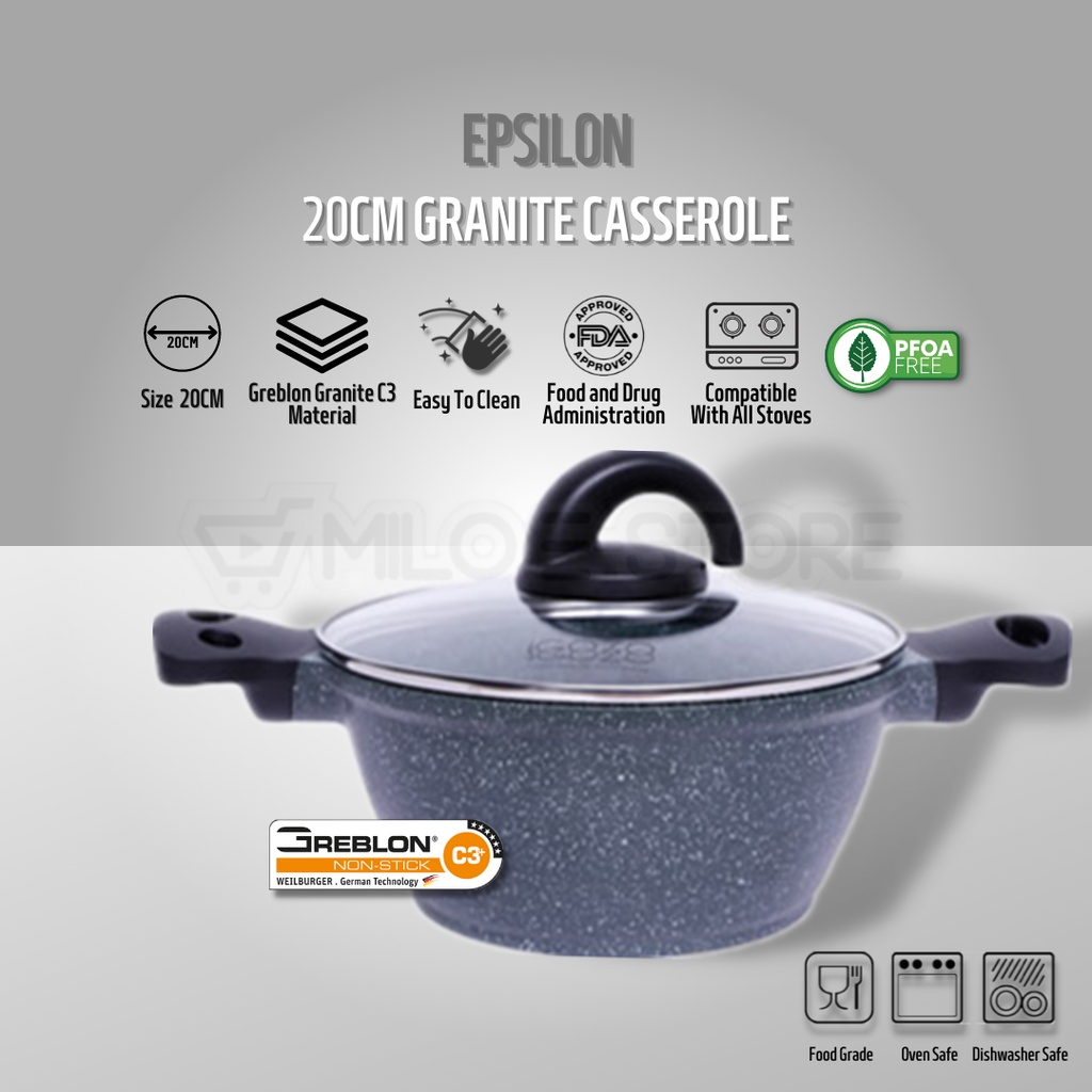 iGOZO EPSILON Non Stick Premium Granite 20CM Casserole Kitchen Cookware ...