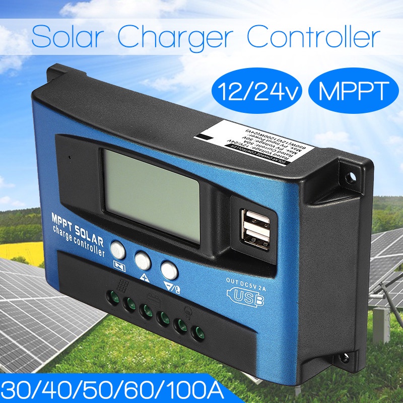 MPPT Solar Charge Controller 100A Solar Power Regulator 12V 24V Auto Dual USB LCD Display ...