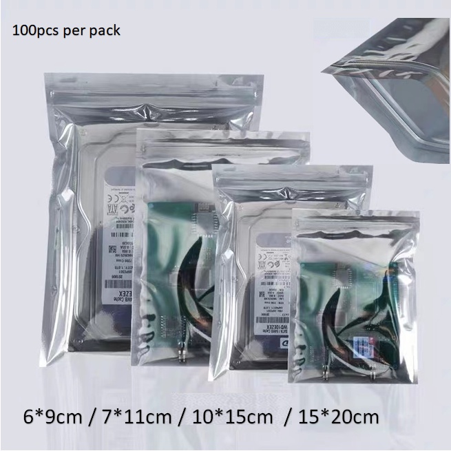 100pcs ESD Anti-Static Shielding Bag Zip Lock Packaging Pouch ...