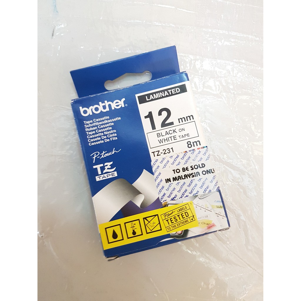 Brother Tape Cassette Laminated Black On White Tape 12mm Tz 231 Tz 231 8mm Shopee Malaysia