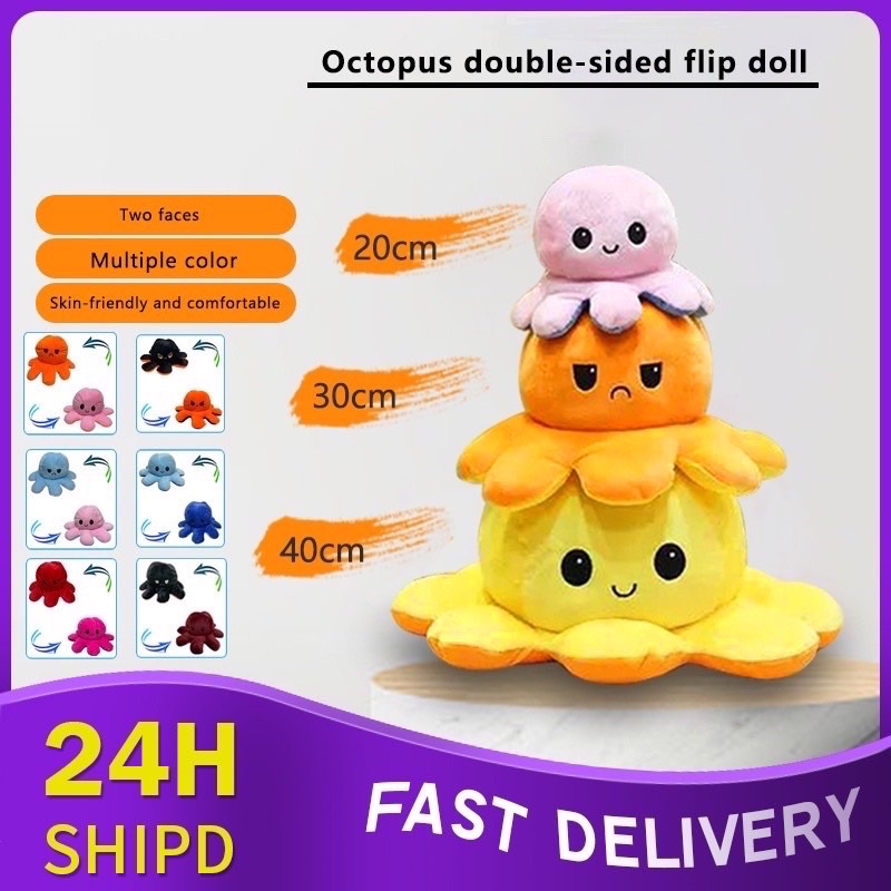 READY STOCK 🇲🇾 20CM 40CM Flip Octopus Doll TIKTOK Reversible Octopus ...