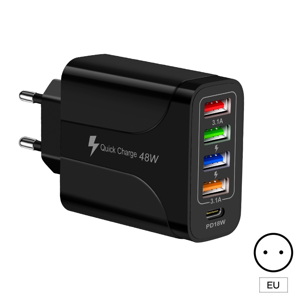 4U+TYPE-C 48W 5 Ports USB Charger PD Type C Charger Smart Fast Charging QC3.0 USB C Adapter ...