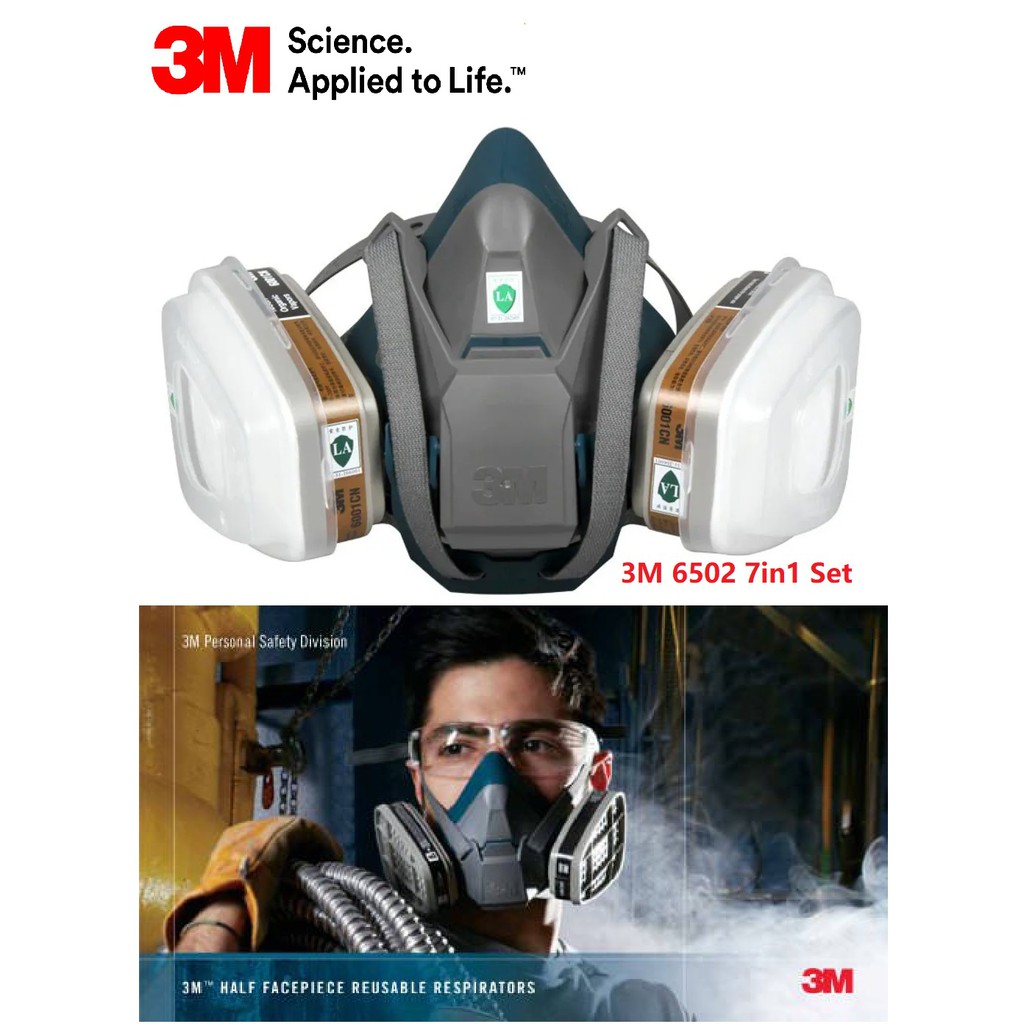 (Ready Stock) 3M 6502QL Premium Reusable Respirator Mask 7in1 Full Set ...