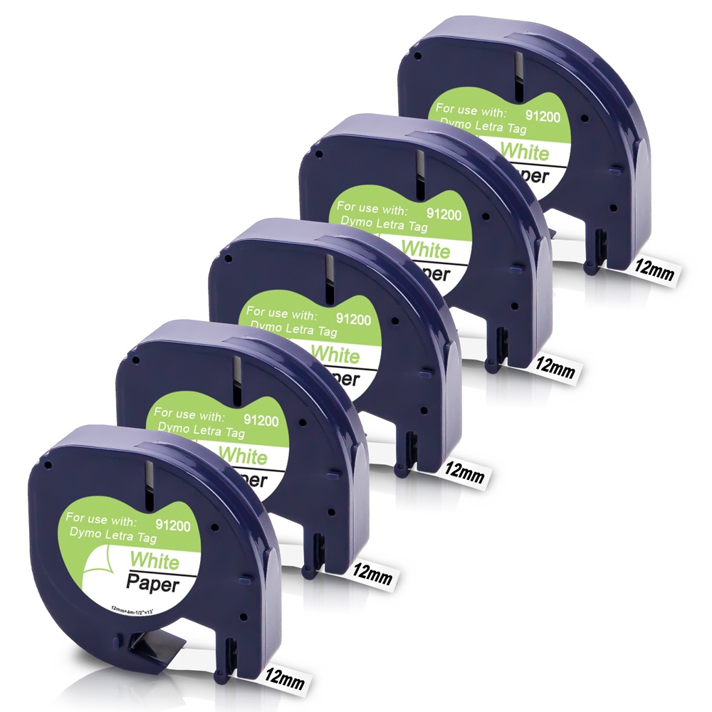 5 Pack 91200 / 91330 Compatible Dymo LetraTag Paper Label Tape Refill ...