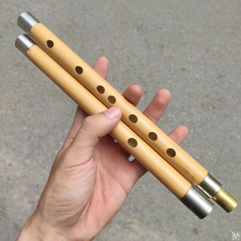 Bamboo flute in red tone, with joints (stainless steel head cover ...