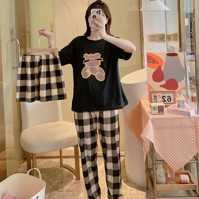 3pcs MSL Free Size Women Pyjamas baju tidur set wear (short sleeve and ...