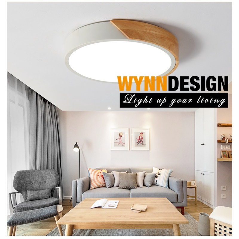 Wynn Design 3 Colour 96w Led Ceiling Light 50cm Round Wooden Decorative ...