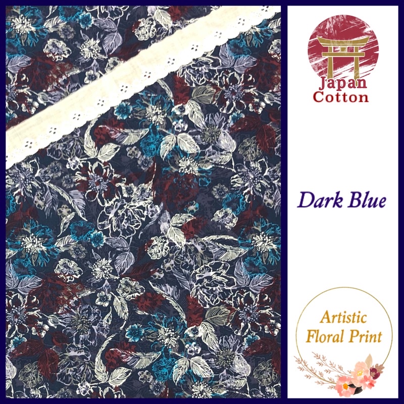 💮 Kain Japanese Cotton 💮Corak Bunga Bidang 45” / Artistic Floral ...