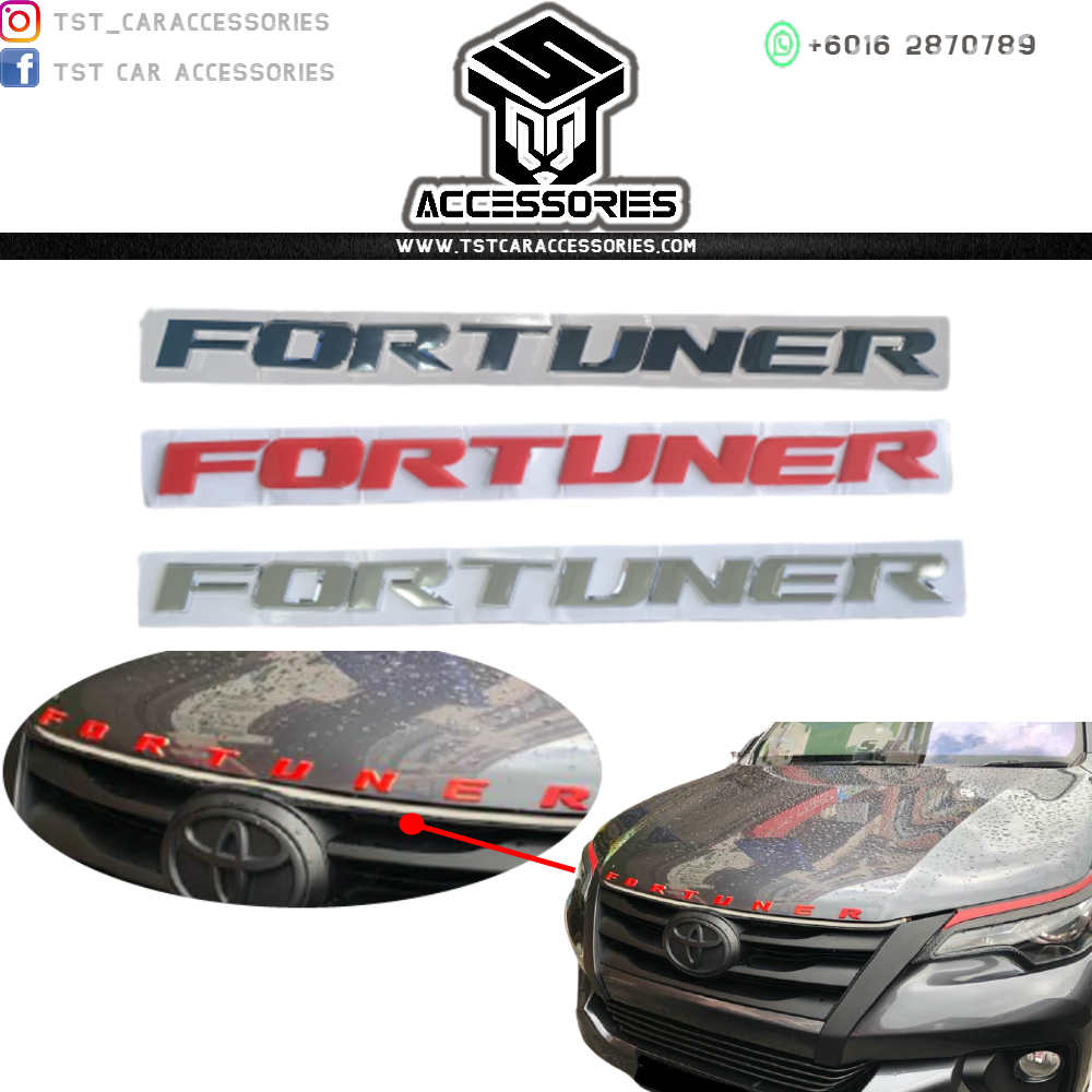 TOYOTA FORTUNER BONNET 3D WORD/LETTER/LOGO/EMBLEM (RED,BLACK,CHROME ...
