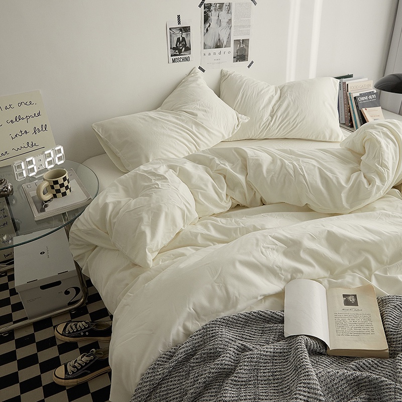 4 In 1 Bed Sheet Set Queen King Size Milky White Color Bed Sheet Set