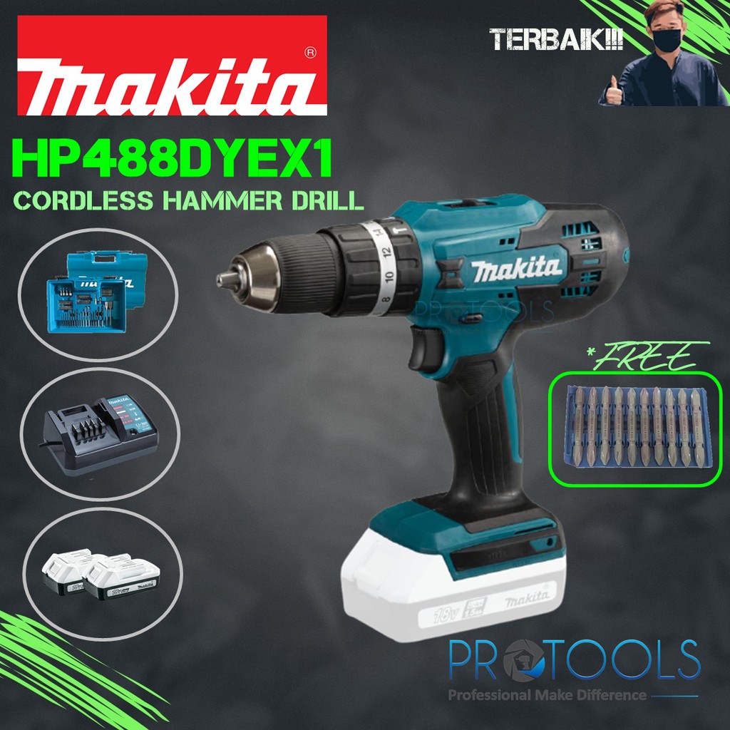 MAKITA 18V HP488DWE CORDLESS HAMMER DRIVER DRILL 13MM (1/2") / HP488DYEX1 / HP488 FOC ...