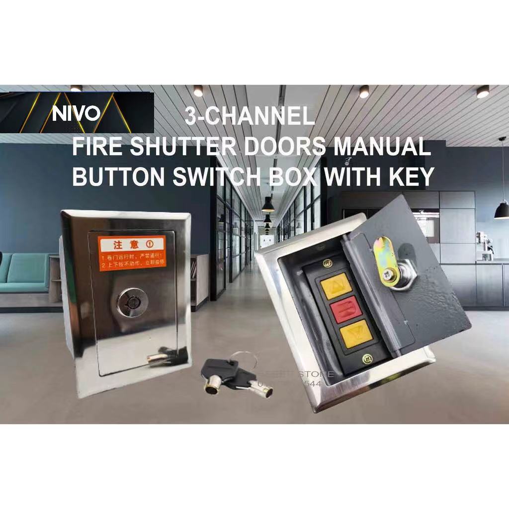 3-CHANNEL FIRE SHUTTER DOORS MANUAL BUTTON SWITCH BOX WITH KEY ROLLER ...