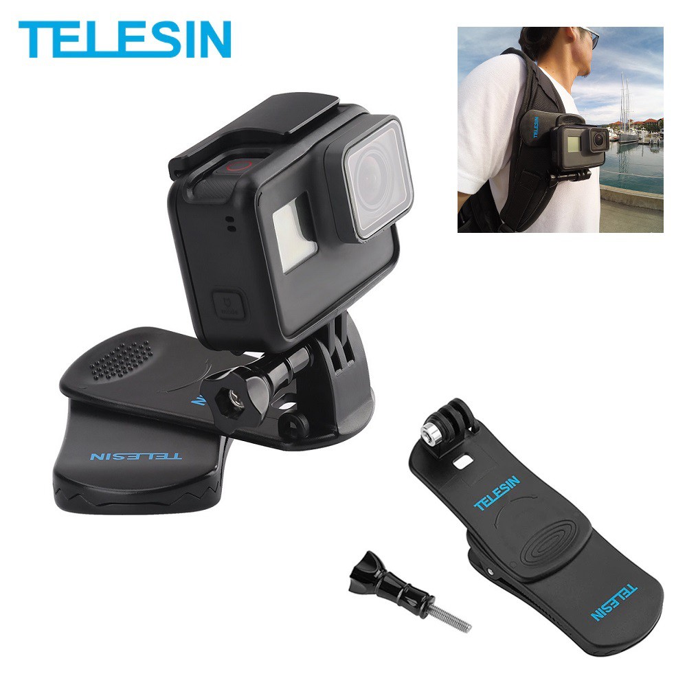 TELESIN 360 Rotary Clip Clamp Mount Backpack Bag Strap for GoPro HERO ...